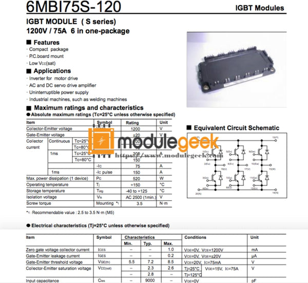 1PCS FUJI 6MBI75S-120-02 POWER SUPPLY MODULE NEW 100% Best price and q – ModuleGeek