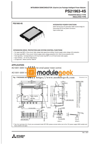 1PCS MITSUBISHI PS21963-4S POWER SUPPLY MODULE NEW 100% Best price and – ModuleGeek