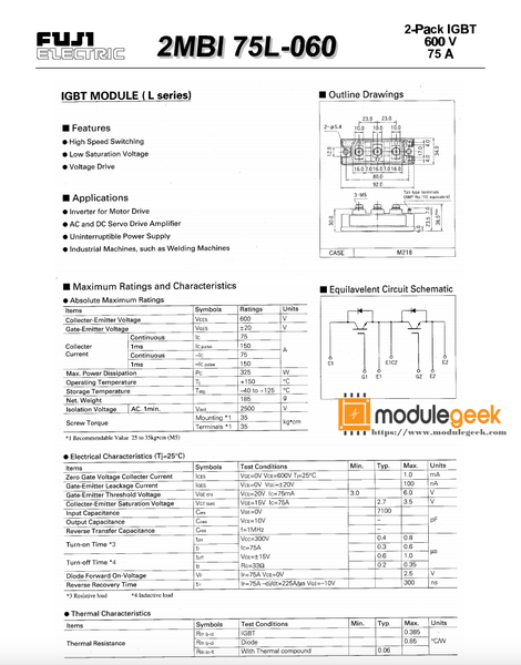 1PCS FUJI 2MBI75L-060 POWER SUPPLY MODULE NEW 100% Best price and qual – ModuleGeek