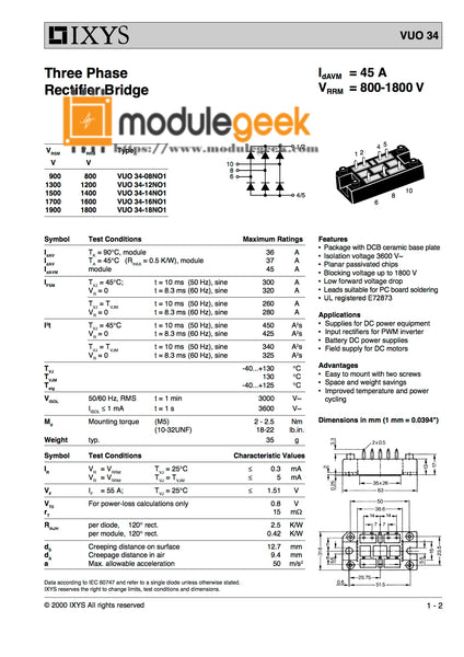 1PCS IXYS VUO34-16N01 POWER SUPPLY MODULE VUO34-16NO1 NEW 100% Best pr ...